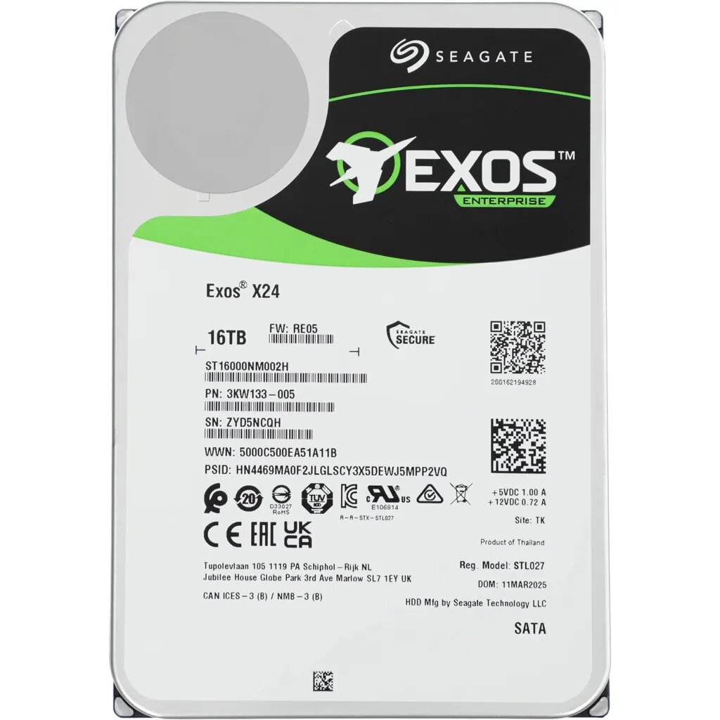 Жесткий диск Seagate Exos X24 ST16000NM002H, 16ТБ, HDD, SATA III, 3.5"