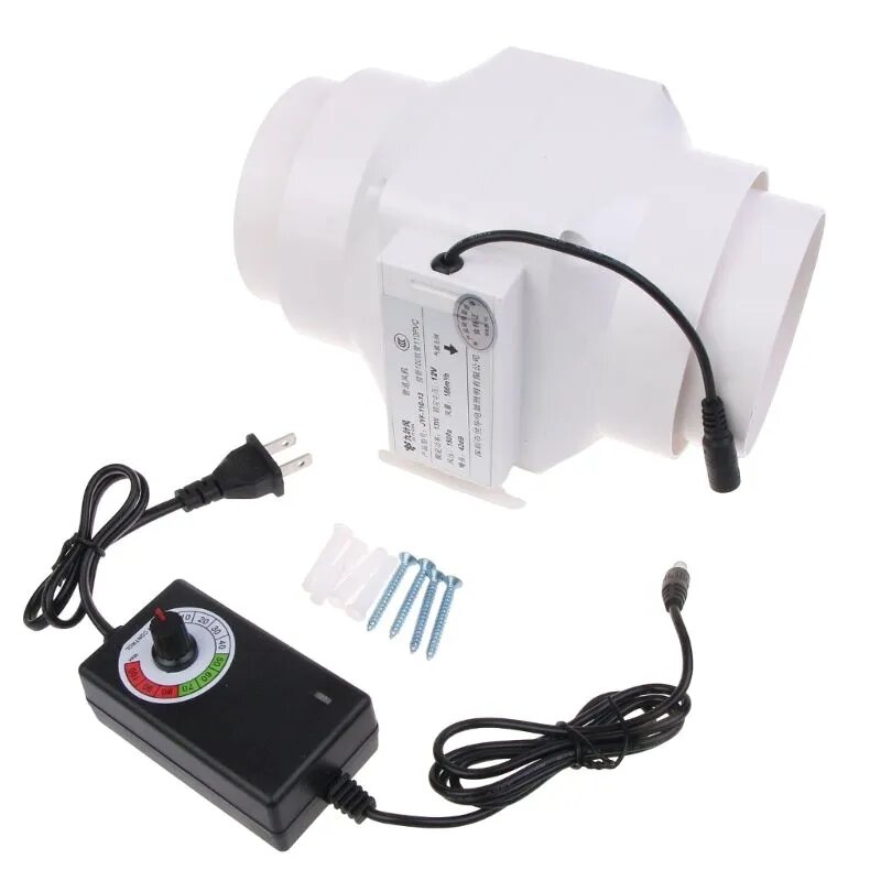 Вентилятор канальный 110 мм для дома, пластиковый корпус, белый цвет, с регулировкой скорости