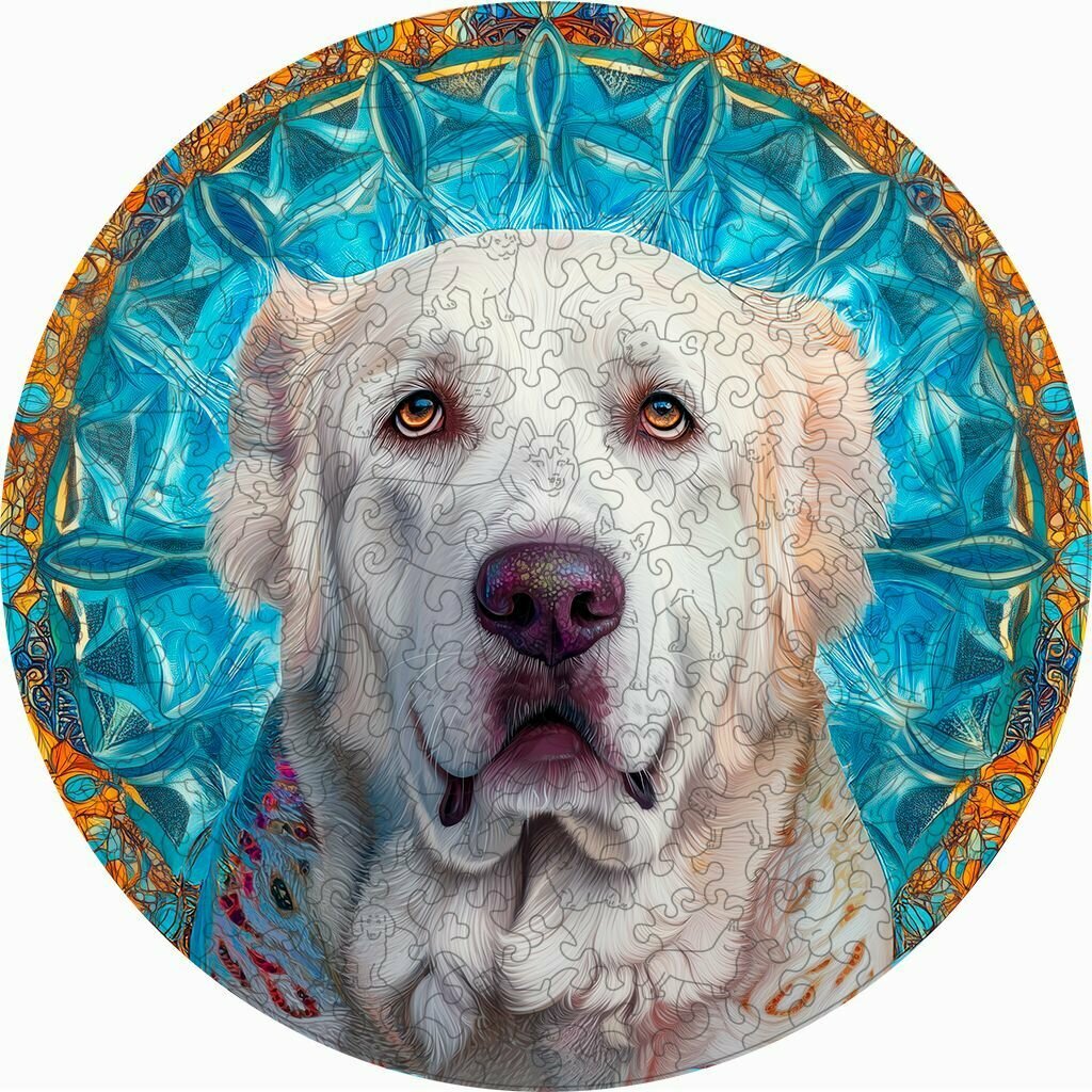 Деревянный пазл BoberBox "Мандала Алабай белый", 262 деталей, круглый 30 см