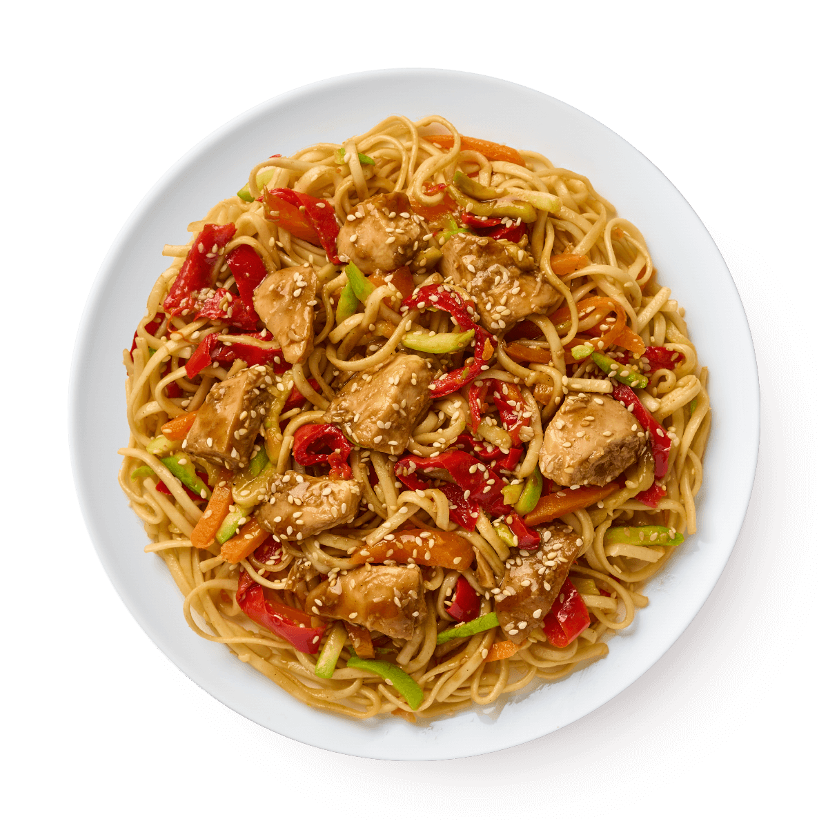 Удон с курицей терияки, пряными цукини и сладким перцем большая порция «Из Лавки»