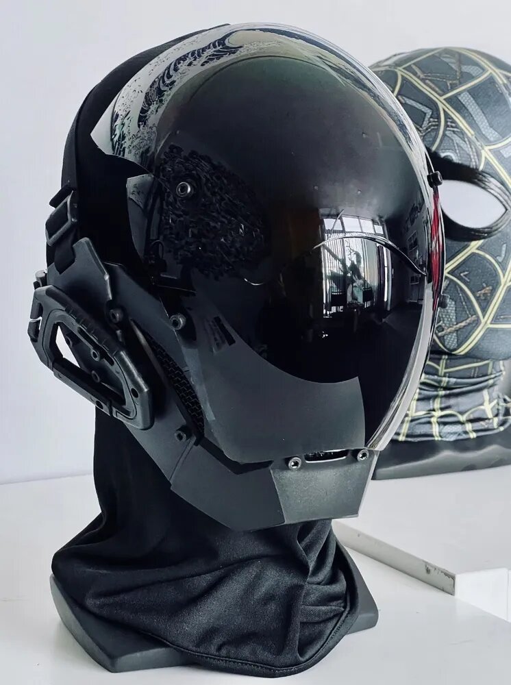 Киберпанк маска для косплея: футуристический шлем с акриловыми элементами и регулируемыми ремнями