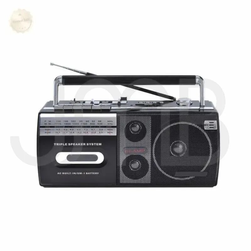 Магнитола Hi-AMP TRIPLE SPEAKER SYSTEM черного цвета с FM/AM радио и кассетным плеером