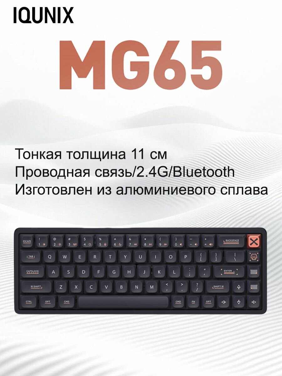 Клавиатура IQUNIX MG65 с карликовым валом, 2.4g/Bluetooth/Wired, совместима с Win Mac, офисная игровая тонкая, черная