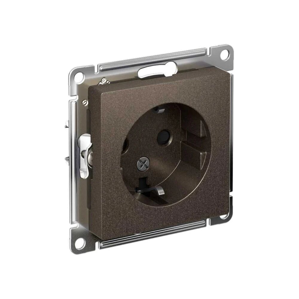 Механизм розетки Systeme Electric 1-м СП ATLAS DESIGN с заземлением, защитные шторки 16А мокко