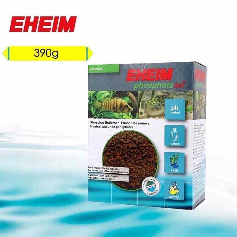 EHEIM PhosphateOut 390г/на 300л(6 упаковок по 65г+мешочек для наполнителей)- химически действующее средство для удаления фосфатов, подавляющее рост водорослей