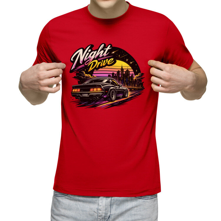 Мужская футболка «Night Drive ночная поездка» (красный, L)
