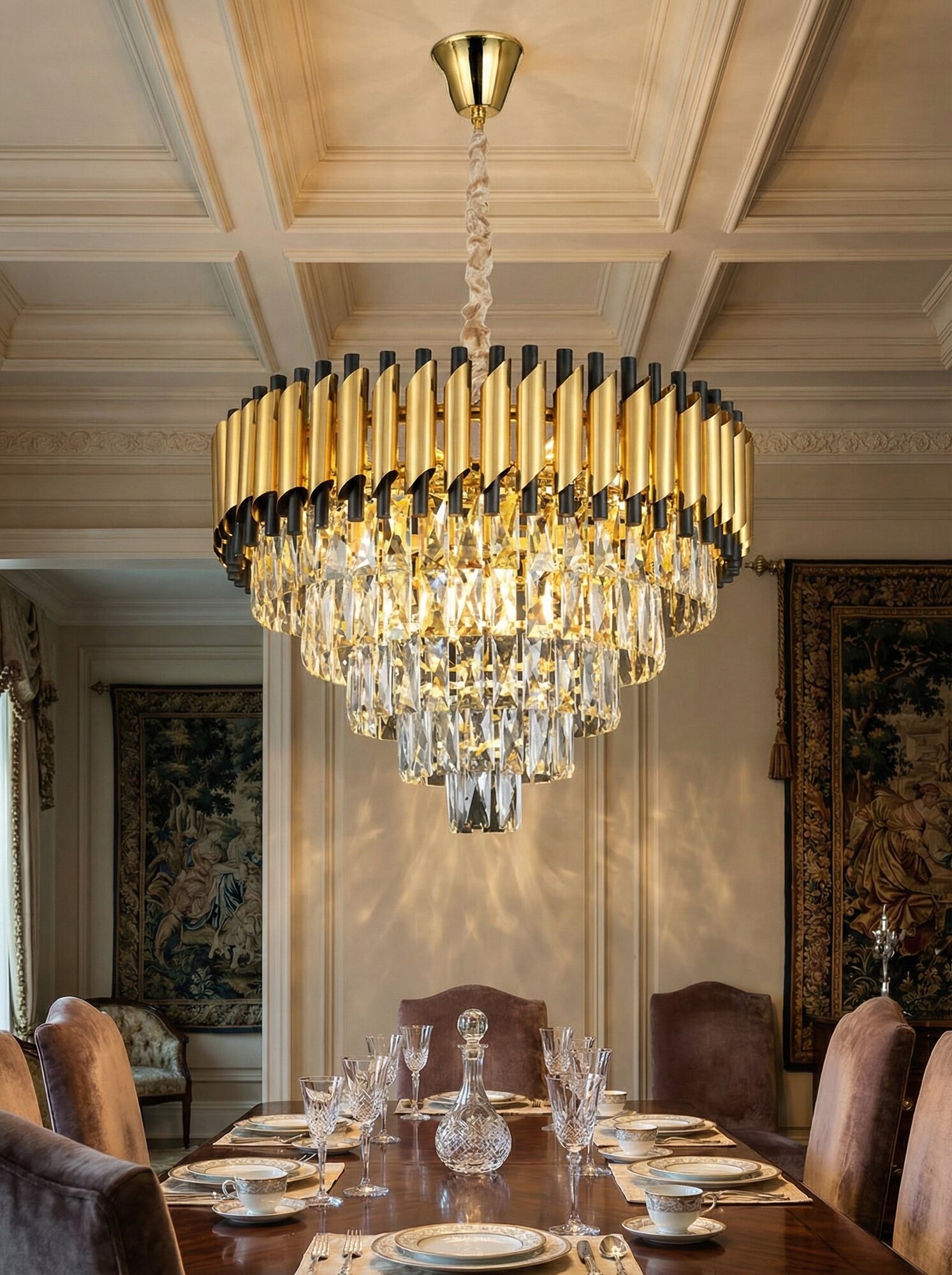 Потолочная хрустальная люстра для гостиной, в спальню, на кухню, в зал, E14, черная золотая, диаметр 75 см