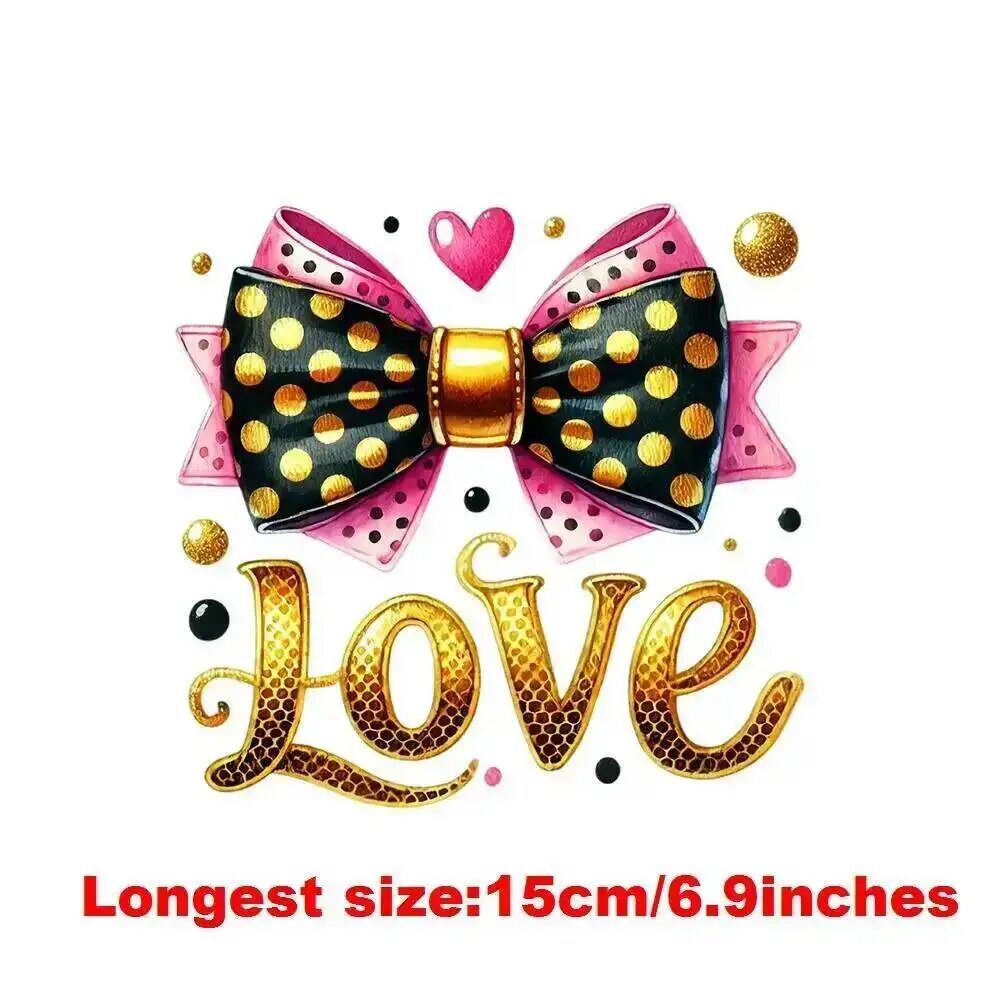 Термонаклейка Love с бантиком, 15см, YTH0275-1