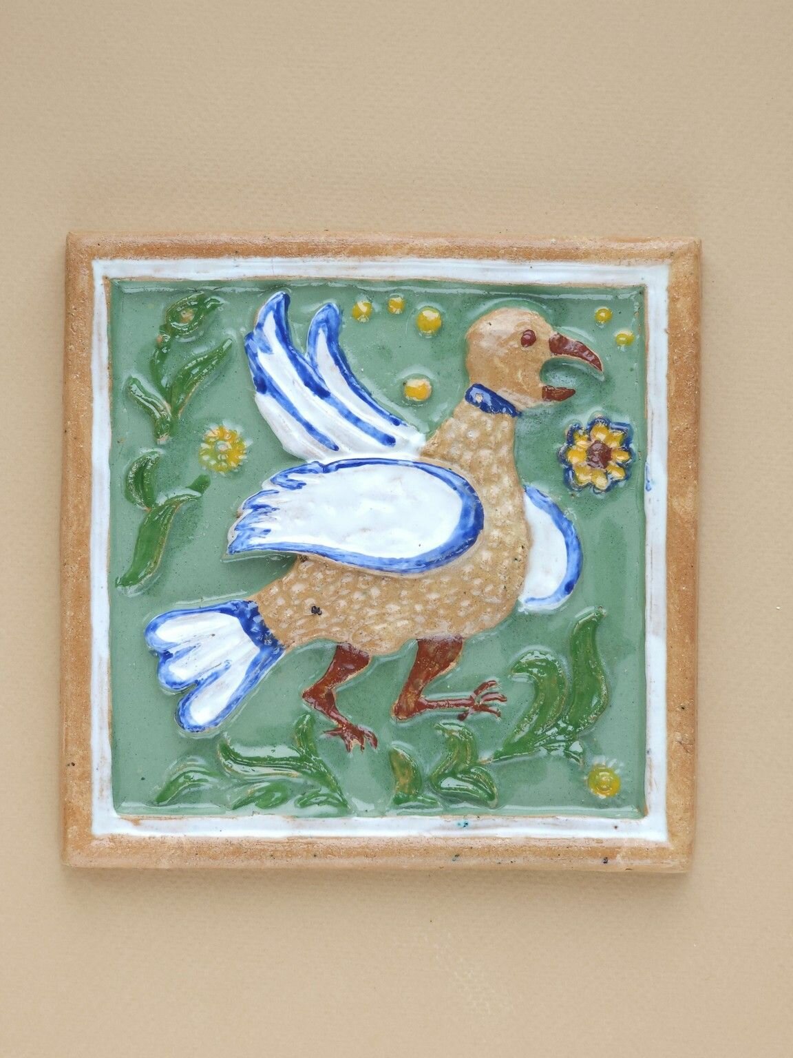 Птица. Панно, изразец, плакетка, украшение настенное интерьерное. Ярославская майолика. Керамика ручной работы. Сделано в России