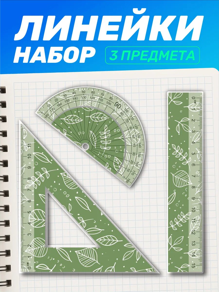 Набор линеек для школьника с транспортиром Листья