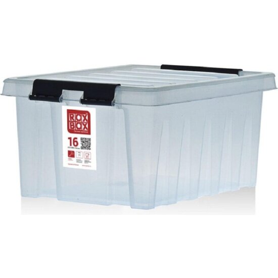 Ящик Тара ROX BOX п/п 415х300х195 мм с крышкой и клипсами, 16 л. Прозрачный (в упаковке)