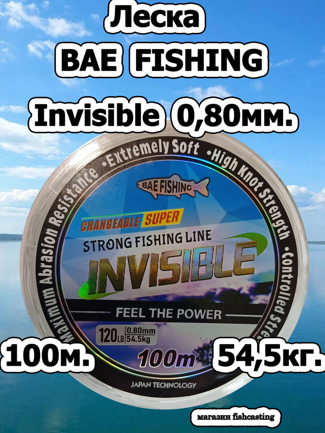 Леска BAE FISHING Invisible 0,80мм. 100м. 54,5кг.