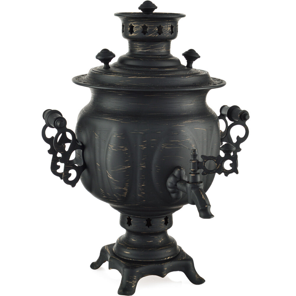 Самовар на дровах 2,8 литра формы «Овал» золотые нити в патине, категория «Эксклюзив»