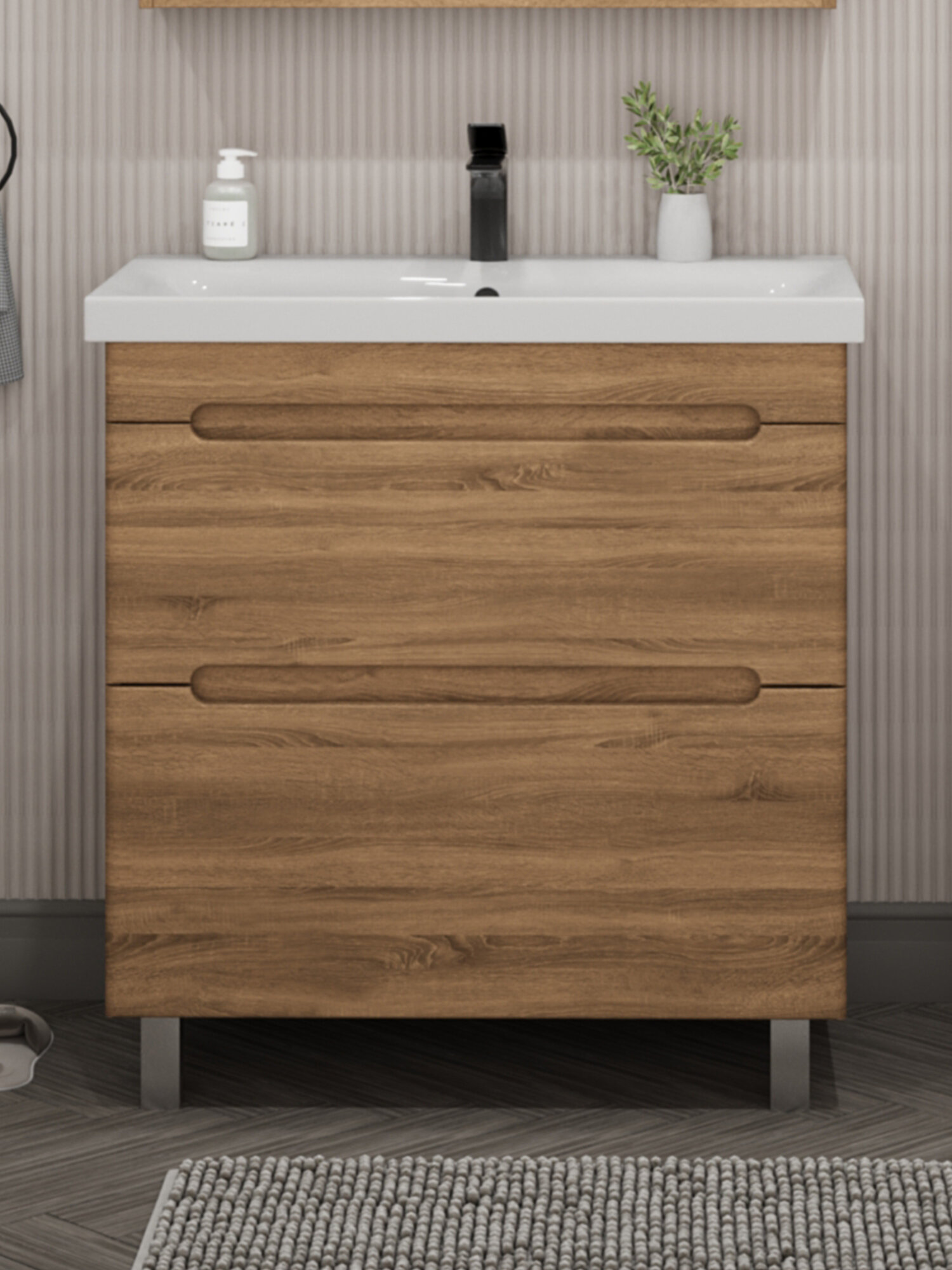 Тумба напольная SanStar Diva 80 с раковиной Moduo 80 (комплект) для ванной комнаты, Gold Craft