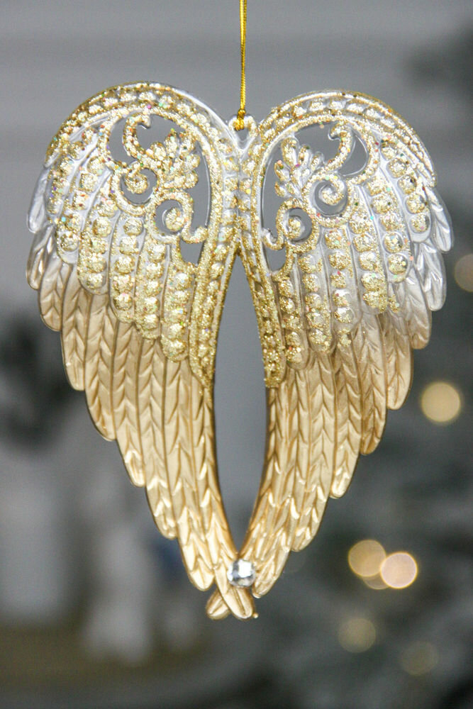 Ёлочная игрушка крылья ангела, коллекция 'люссо нобиле', пластик, золотые, 15 см, Kurts Adler T3422-1