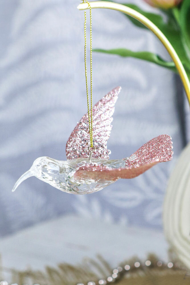 Ёлочная игрушка колибри - розовый сапфир, акрил, 14 см, Kaemingk 020550