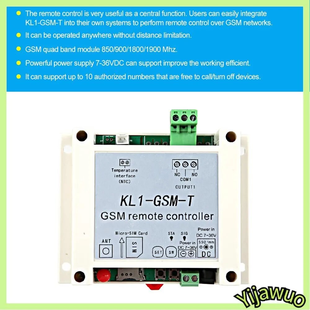 KL1-GSM-T GSM remote controller Micro-SIM Card Power in DC 7-36V anti-theft device