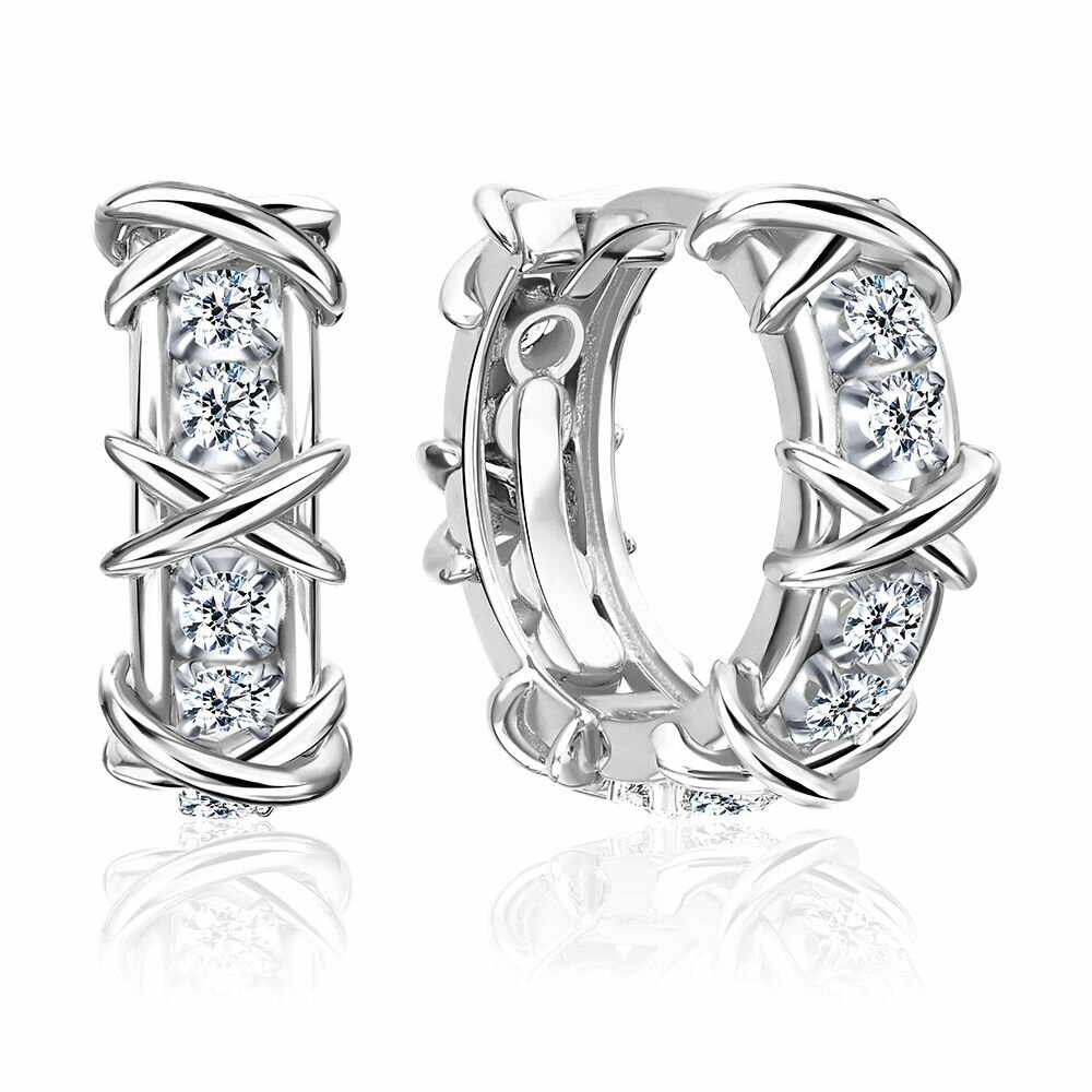 Серьги, белое золото, 585 проба, родирование, фианит