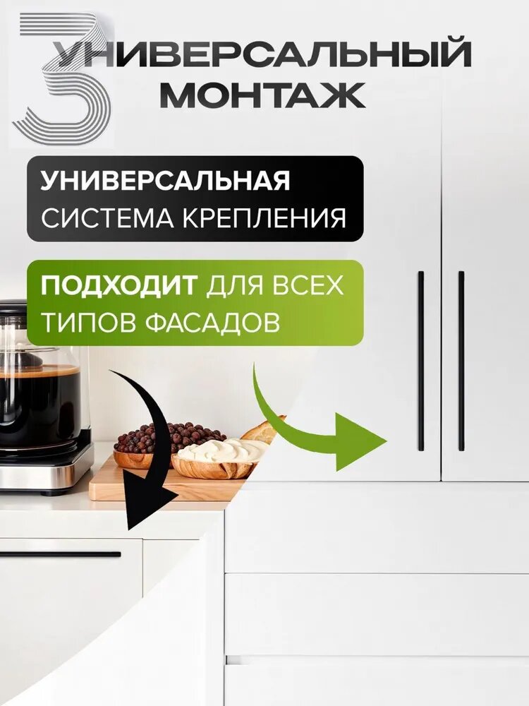 Ручка мебельная рейлинг 50мм черная матовая для мебели с винтами — фото 1