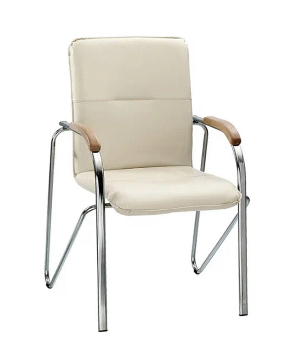 Стул офисный BRABIX самба/SAMBA, хром каркас, накладки дерево, кожзам бежевый, 1.007 V18