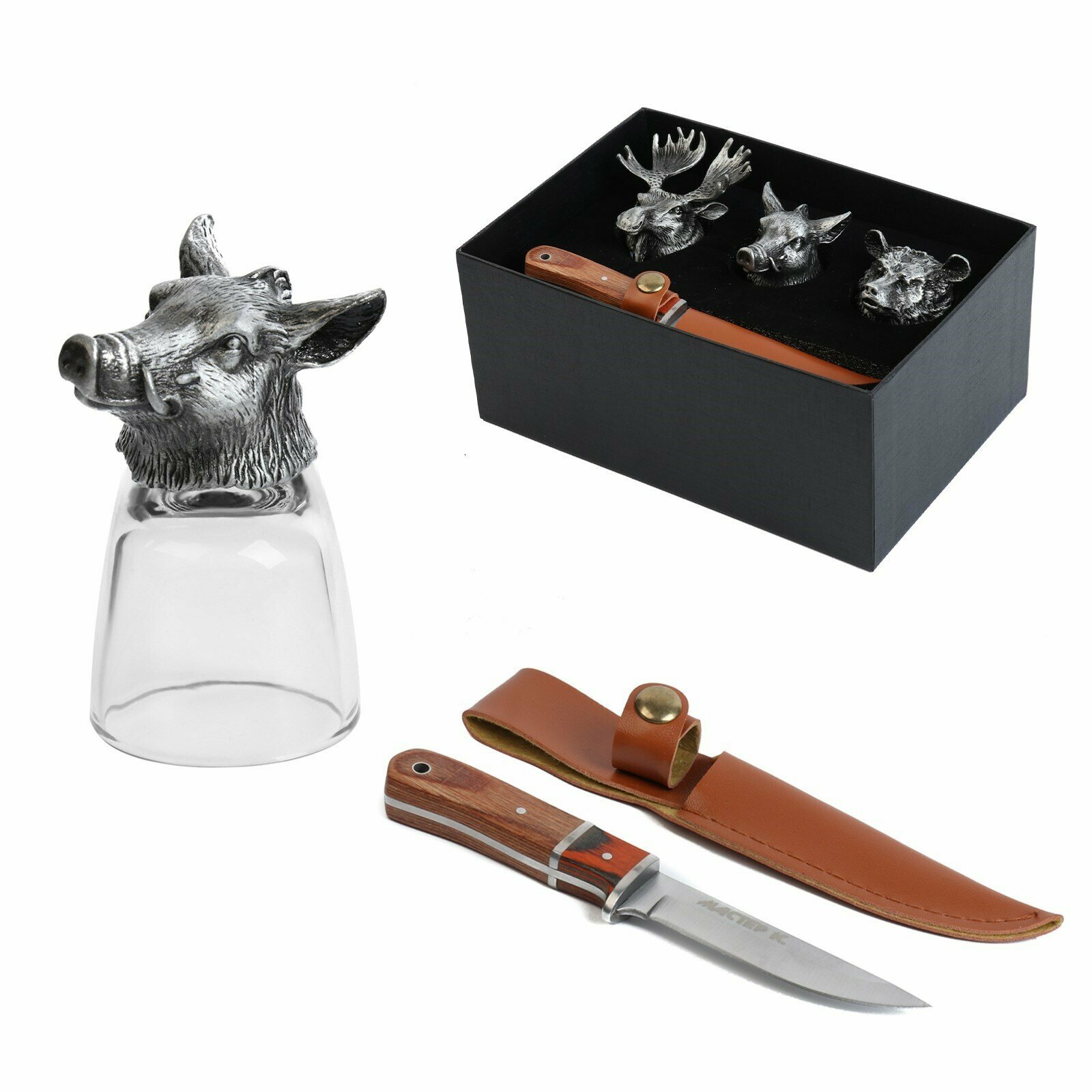 Подарочный набор рюмок-перевёртышей «Настоящему мужчине», на 3 персоны, рюмка 50 мл, нож