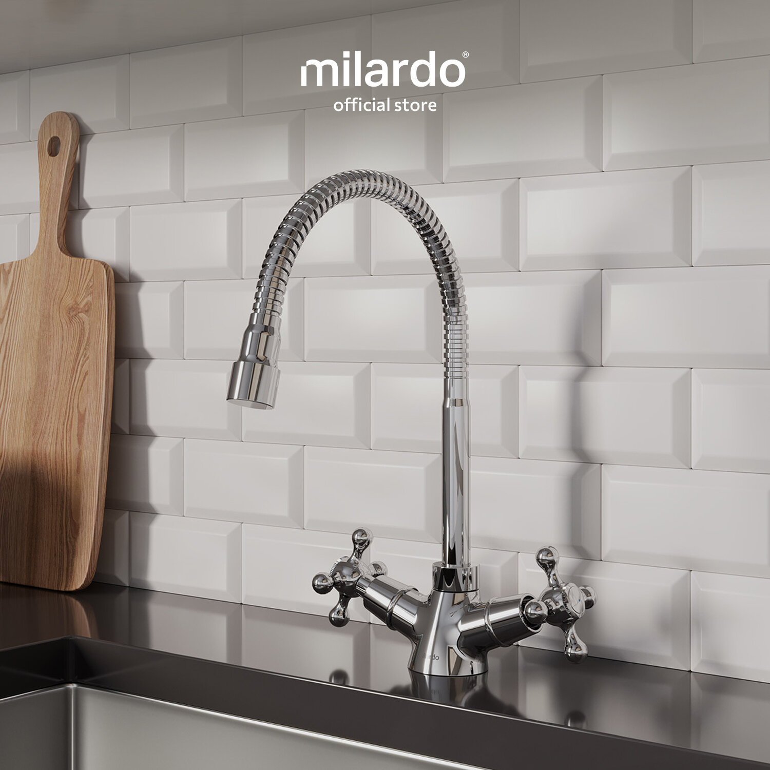 Смеситель для кухни Milardo Дуплекс (Duplex) DUPSB0FM05 с гибким изливом глянцевый хром