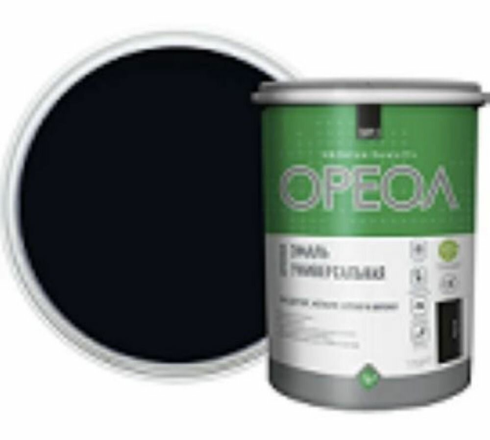 Эмаль Ореол акриловая. универсальная, черная матовая, 1.1 кг