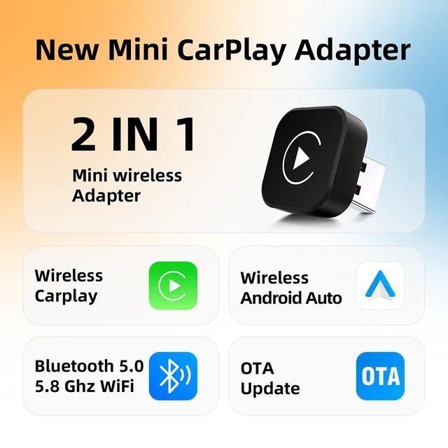 Обновленный беспроводной адаптер CarPlay 2025 года, беспроводной интеллектуальный блок Android Auto AI для интеллектуальных систем в автомобилях с проводным подключением CarPlay.