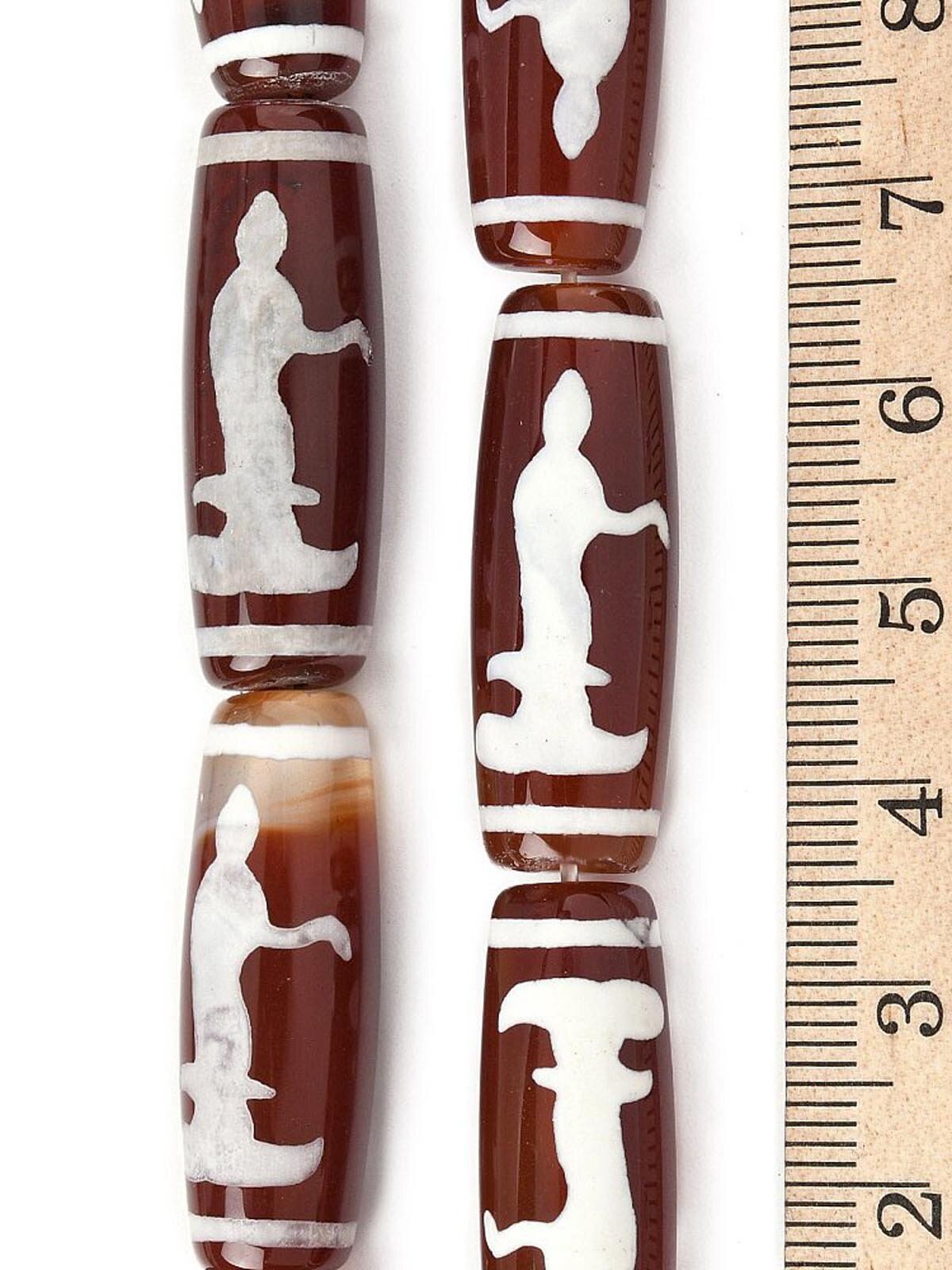 Бусина Дзи натуральный камень Агат коричневый с белым Гуань Инь 0013324 цилиндр 30x12 мм, цена за 1 шт.