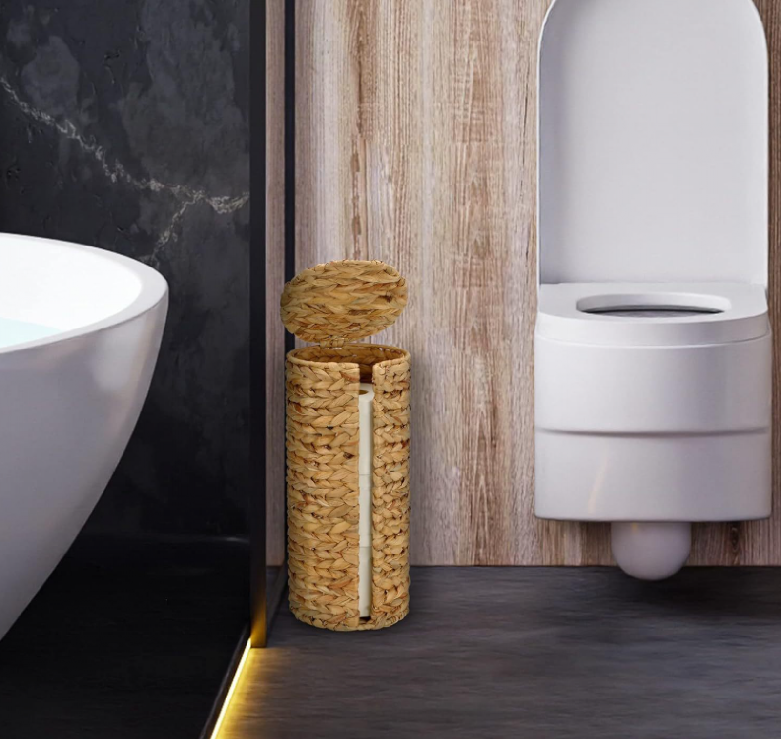 Напольный держатель для туалетной бумаги MyPads Y591274 на 3 рулона с крышкой бежевый