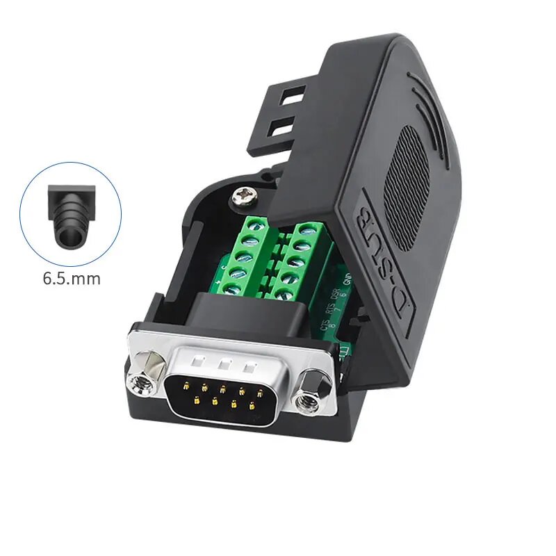 Разъем DB9 RS232 D-SUB 9-контактный разъем «папа-мама» Разъемы RS485 21-24 AWG Black Male nut