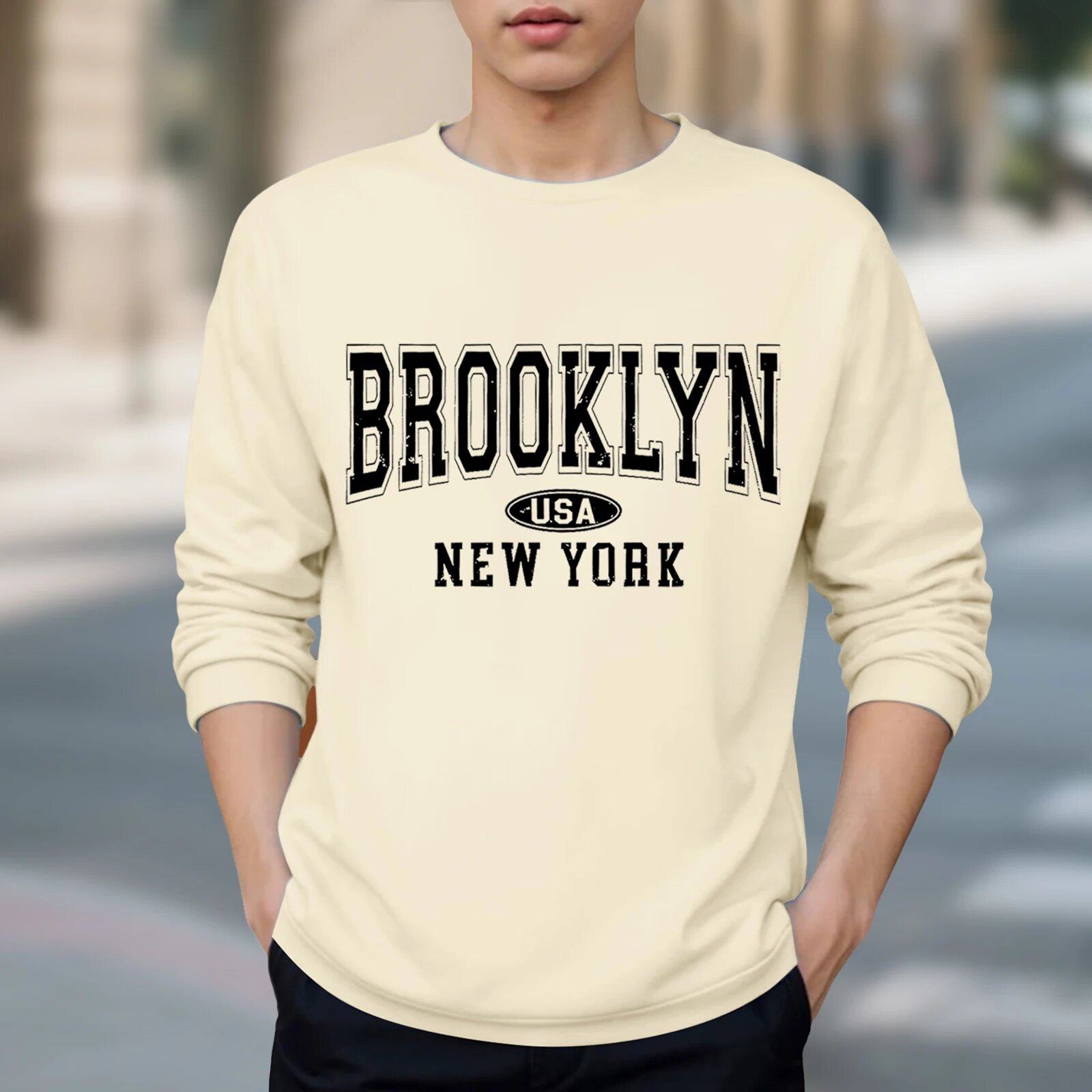 Мужская толстовка WHooHoo флисовая без капюшона М, Бежевый, Beige