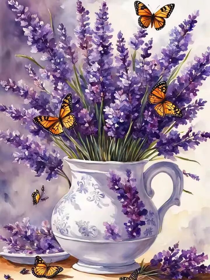 Вышивка крестом "Лаванда с бабочками", 30x40 см