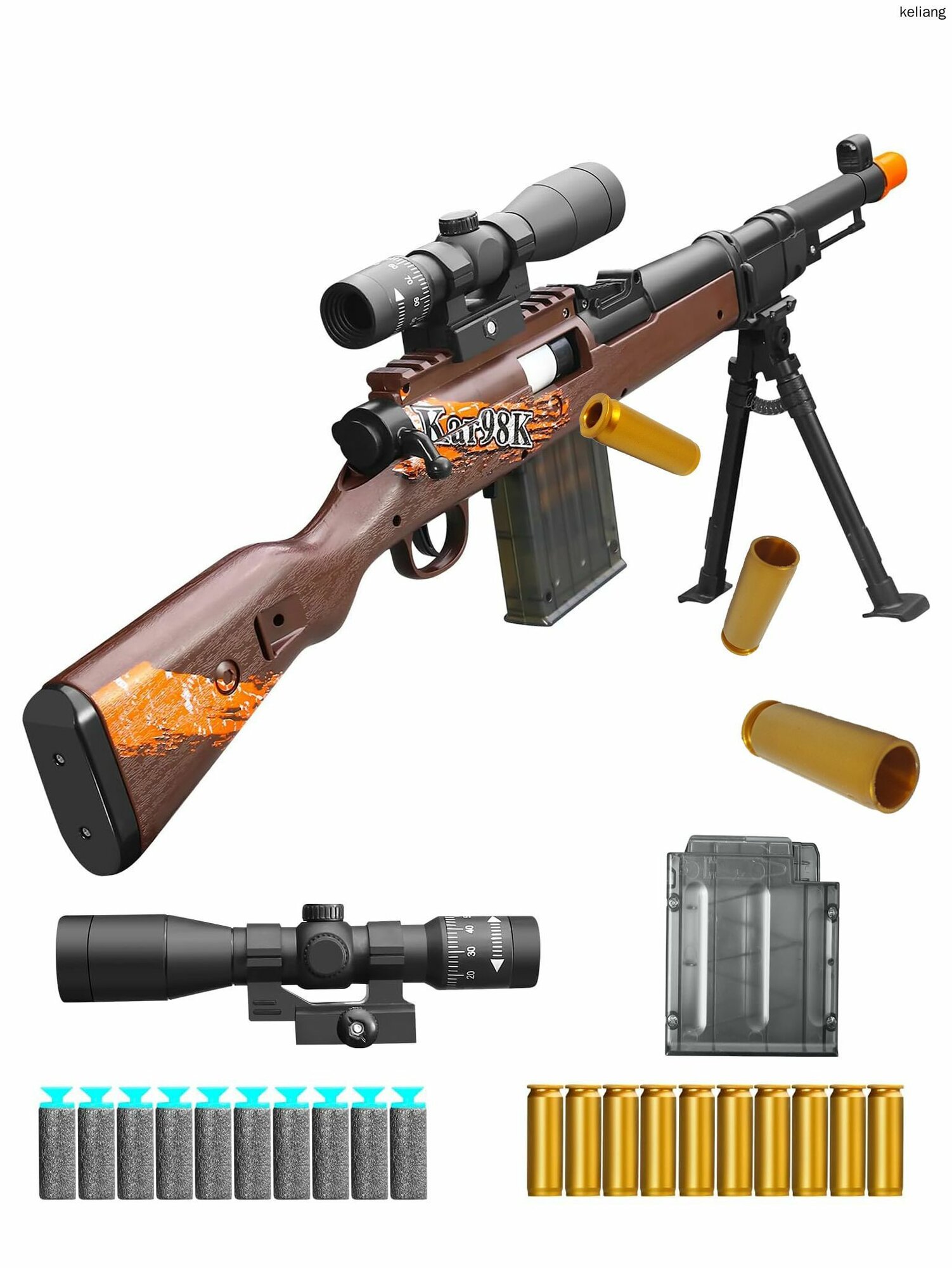 Игрушечная винтовка с мягкими пулями - 77 см, с оптическим прицелом и выбросом гильз