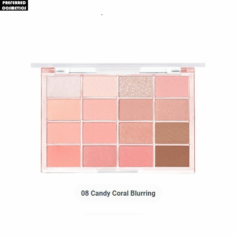 Шестнадцатицветная палитра теней для век wakemake, подходит для всех, 14 г, K-Beauty - 08 Candy Coral Blurring