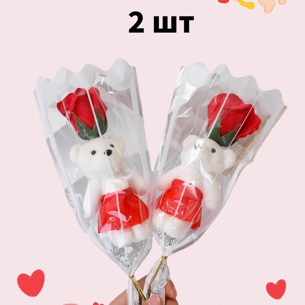 Букет из 1 мыльных роз с и мишкой. Подарочный набор для девушки