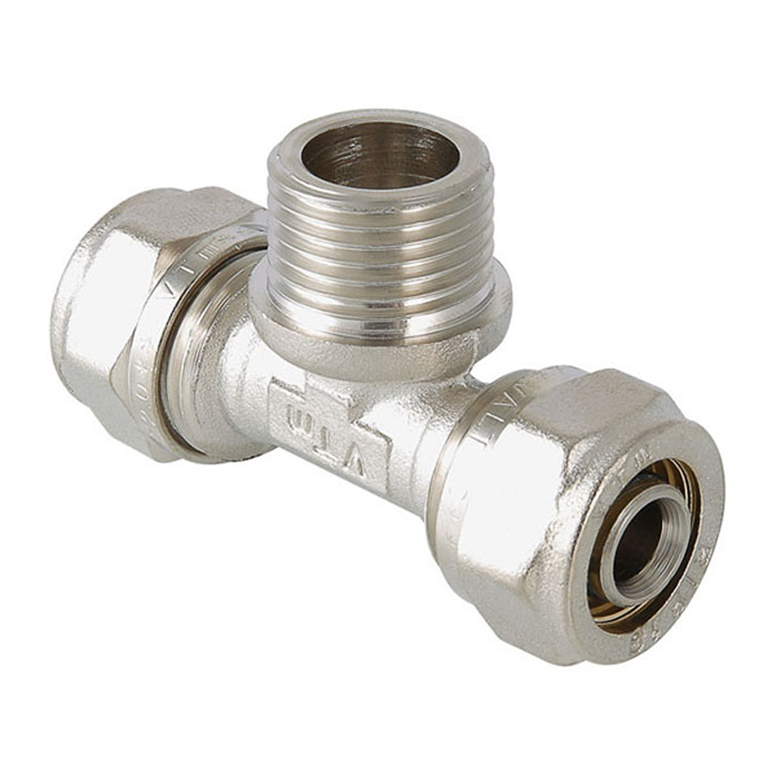 Тройник VALTEC VTm.333, обжим-резьба, латунь, металлопластик, 20x1/2x20