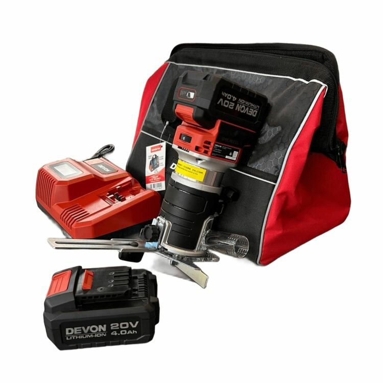 Аккумуляторный кромочный фрезер DEVON, 2 АКБ 4 Ач, З/У, сумка, 1328-LI-20-SET