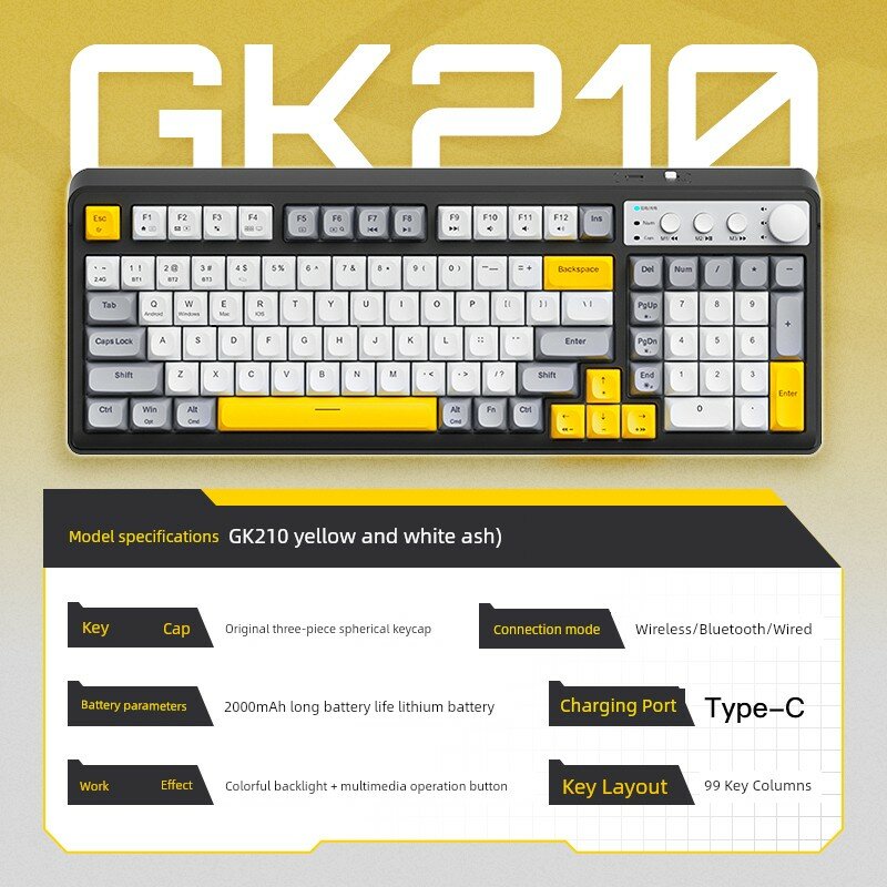 Беспроводная клавиатура AOC GK210 для офиса с пленочным покрытием, цвет Время Желтый для ПК и ноутбука