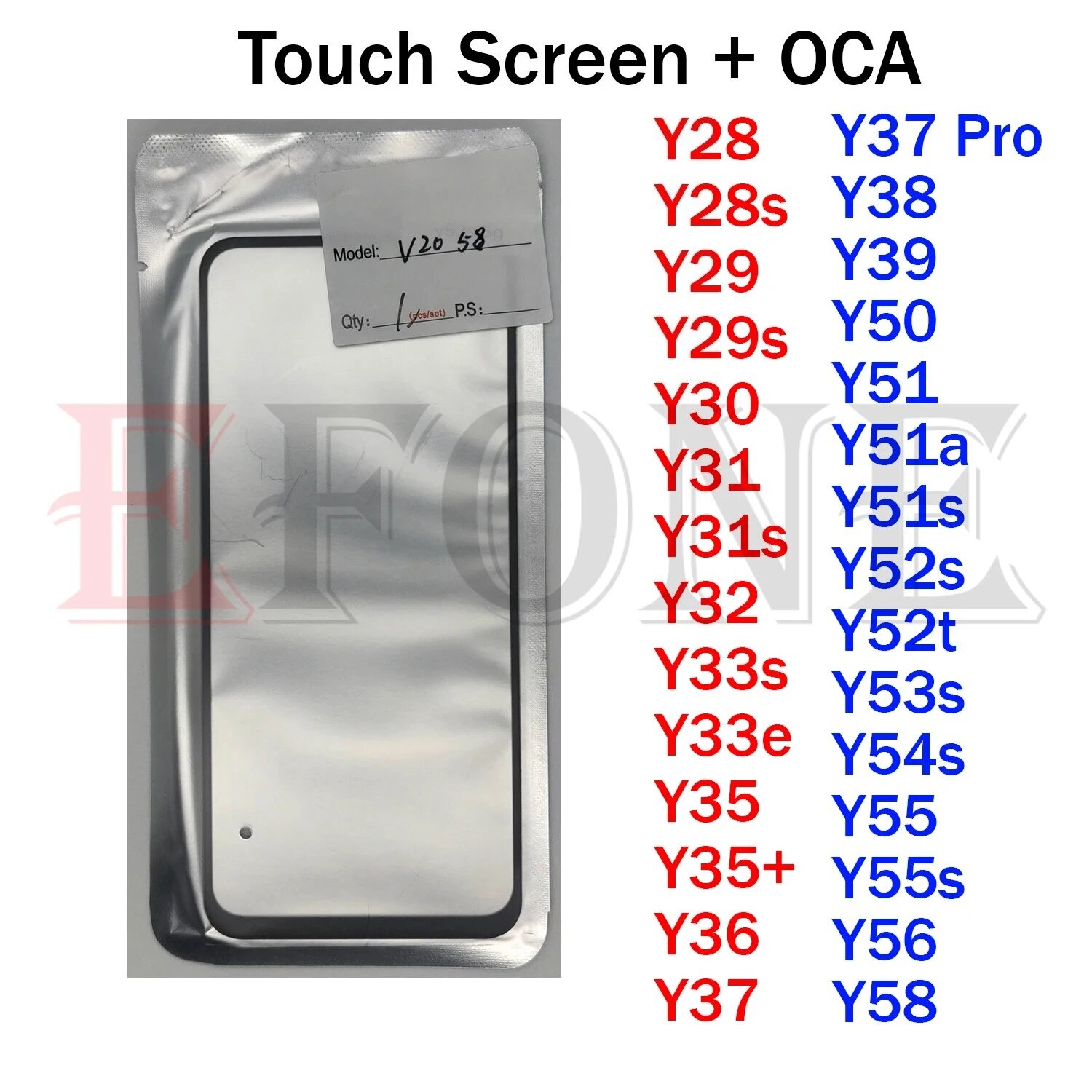 Для Vivo Y28 Y29 Y30 Y31 Y32 Y33s Y35 Y36 Y37 Y38 Y39 Y50 Y51 Y52s Y53s Y55 Y56 Y58 Передняя Y31