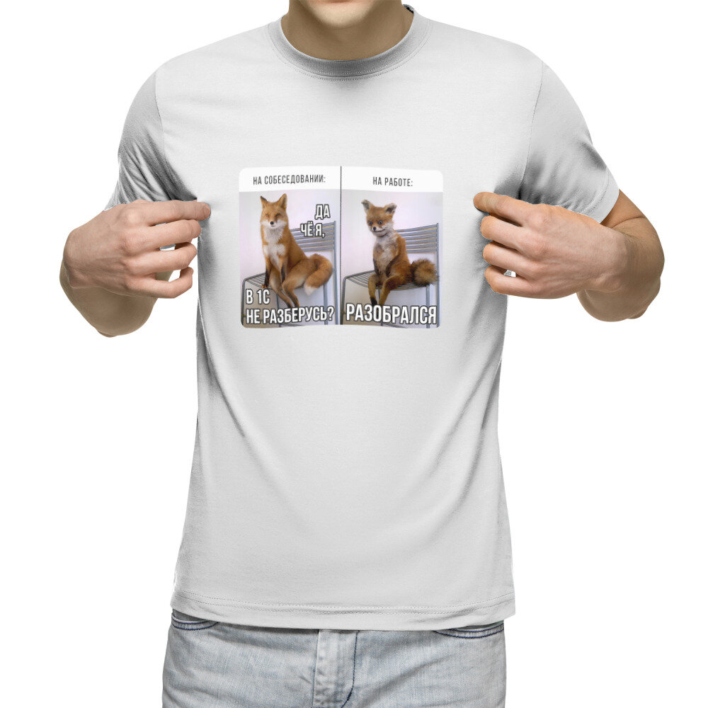 Мужская футболка «Стресс и 1С с лисой» (белый, 3XL)