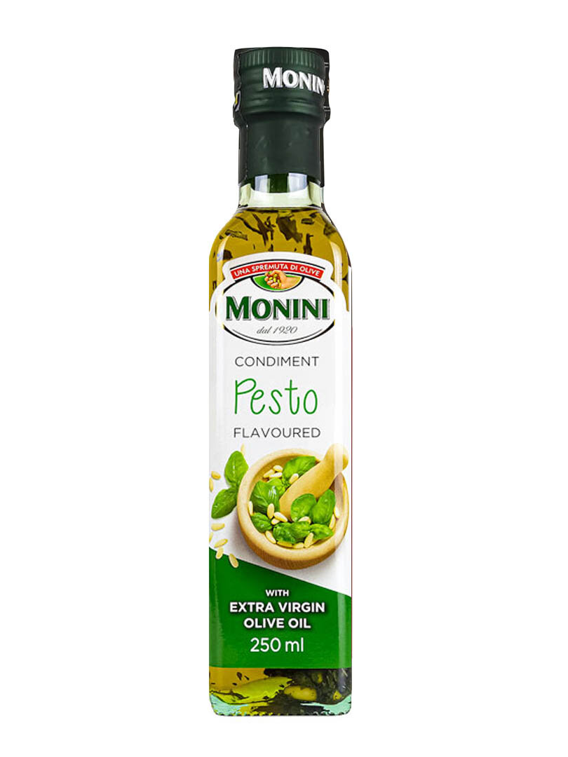 Оливковое масло Monini Extra Virgin Песто с базиликом и кедровыми орешками нерафинированное, 0,25 л