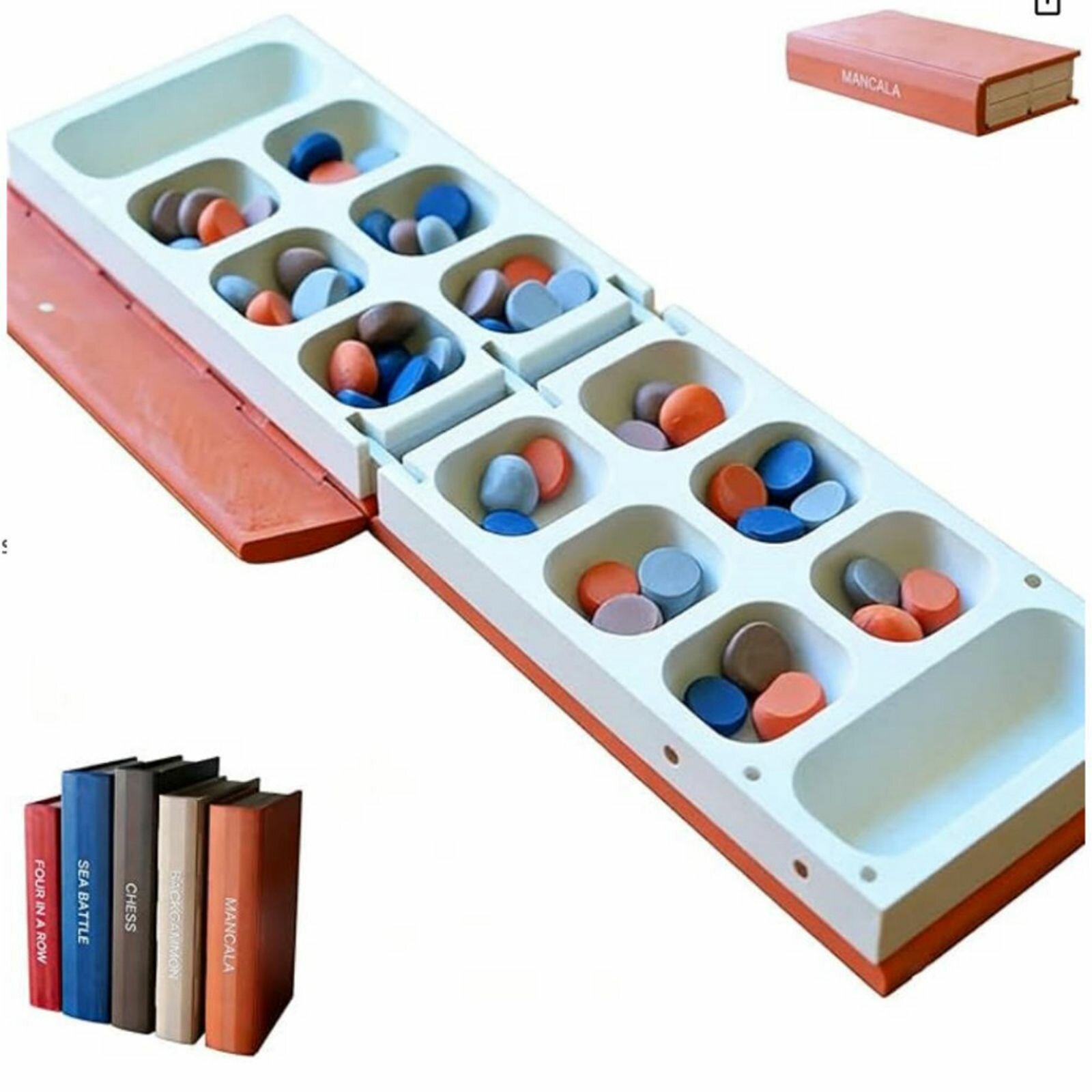Настольная игра в виде книги с 3D-печатью: манкала, шахматы, крестики-нолики и другие классические игры