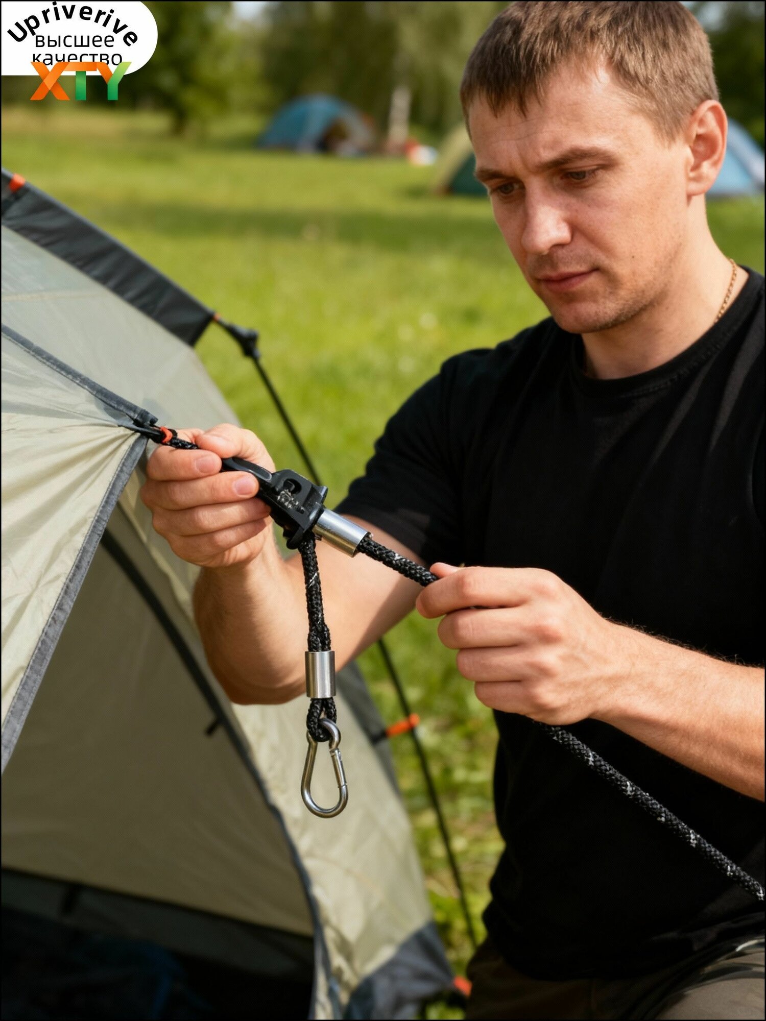 Веревка с карабином, Металлический карабин с храповиком, канат толщиной 6 мм снабжен крючками из нержавеющей стали.