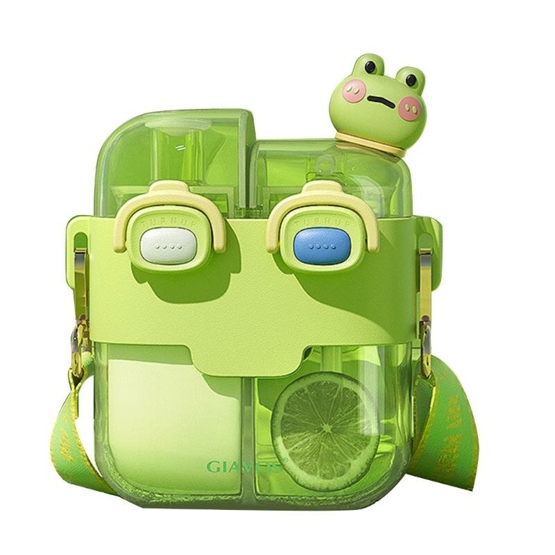 Двойная бутылка для питья с соломинкой, Зеленый - 530ML