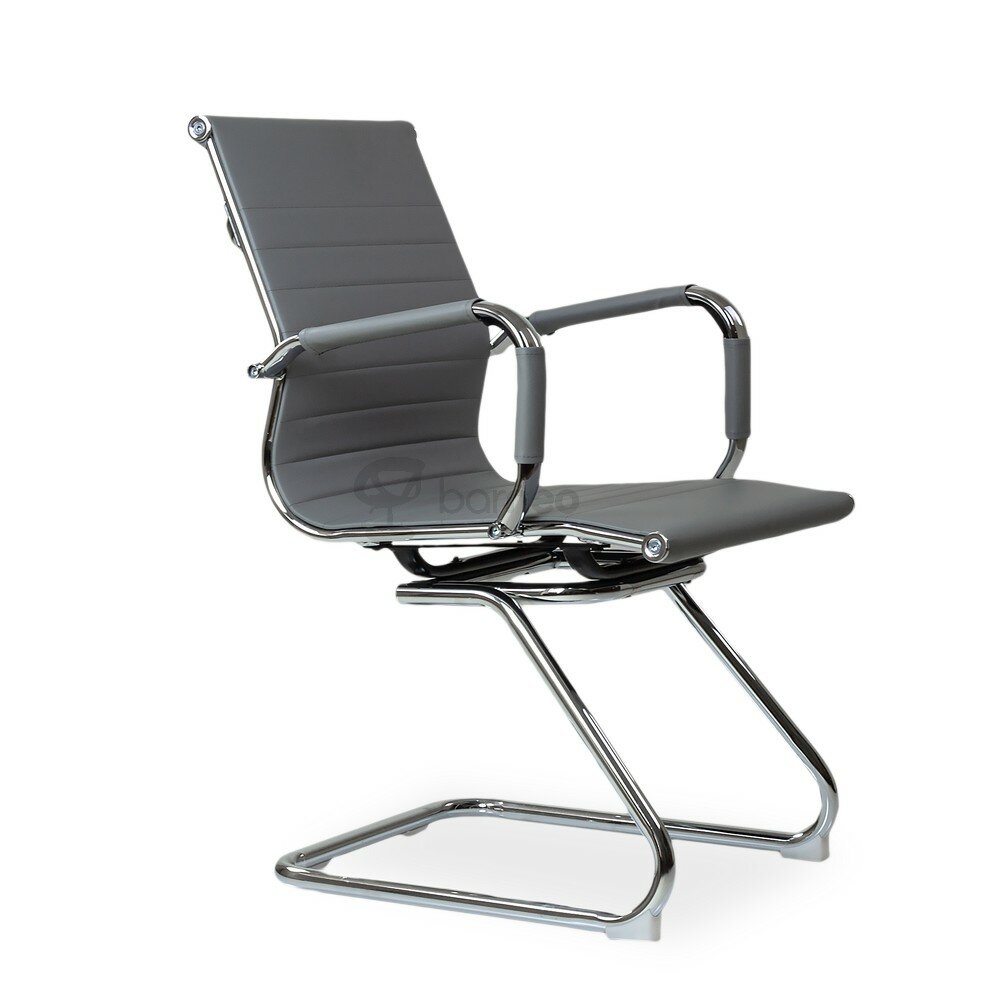 Кресло Barneo K-113, серая кожа, хромированные полозья, подлокотники