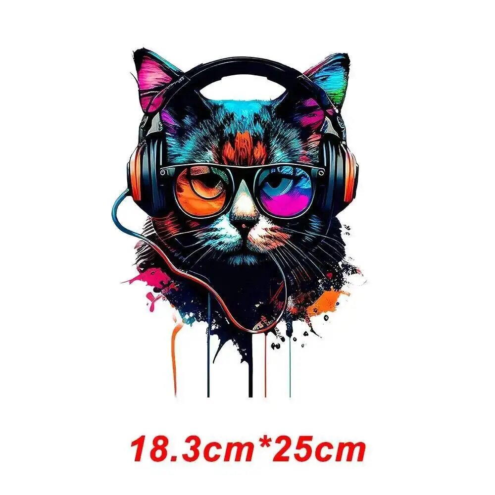 Наклейка на одежду Кошка в наушниках, 18.3*25см, Цвет: TH3277-14