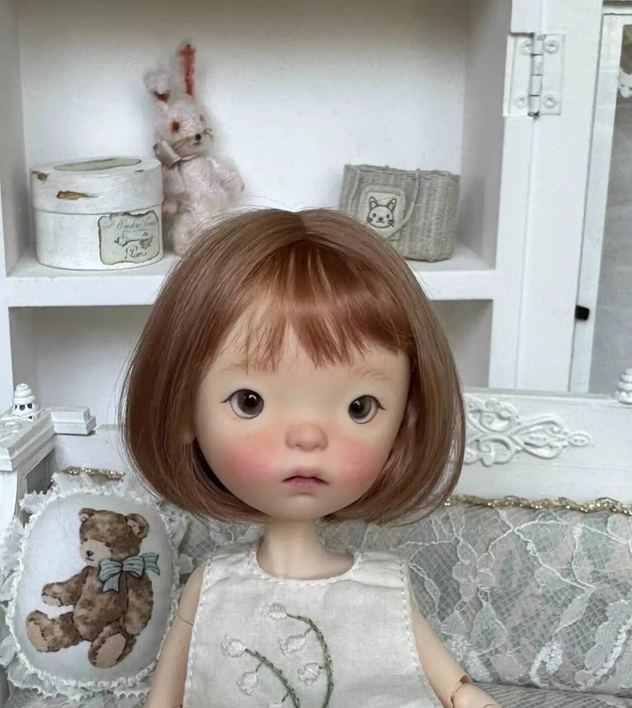 New Doll Natural mohair wigs for Landazz Landoudou Doll 16cm head circumference