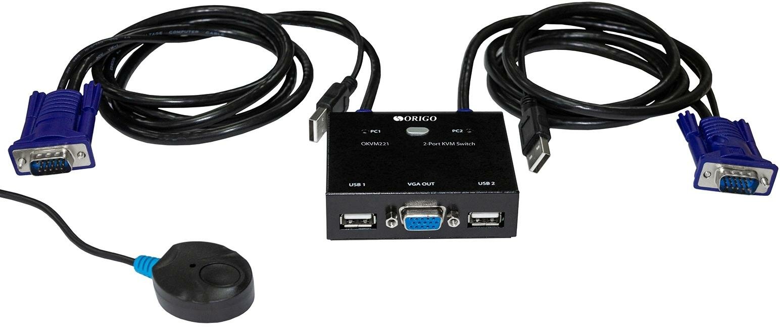 KVM-переключатель ORIGO для управления двумя компьютерами, через один комплект устройств ввода, модель OKVM221 (OKVM221/A1A)