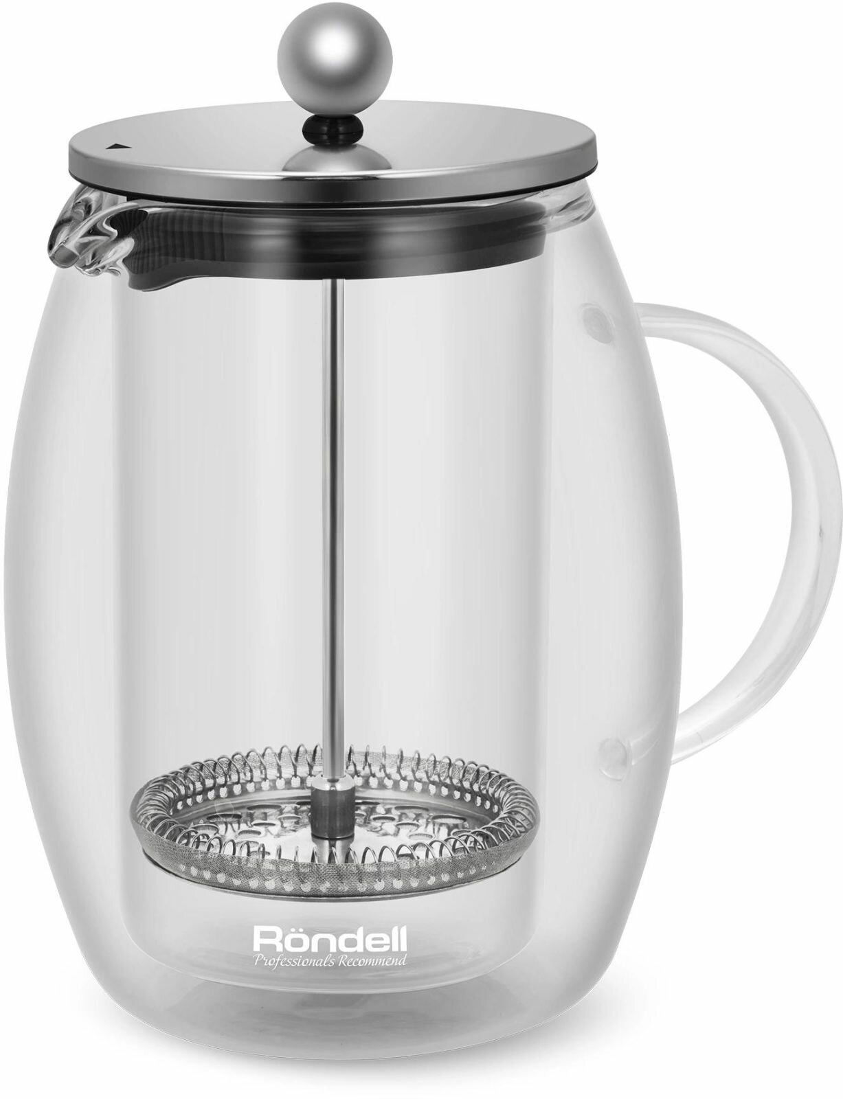 Френч-пресс Rondell Calypso 1 л, прозрачный, термостойкое стекло, нержавеющая сталь, пластик (RDS-1822)